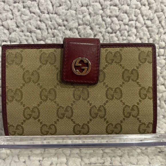 Gucci | Bags | Gucci Burgundy Leather And Canvas Interlocking G French ...